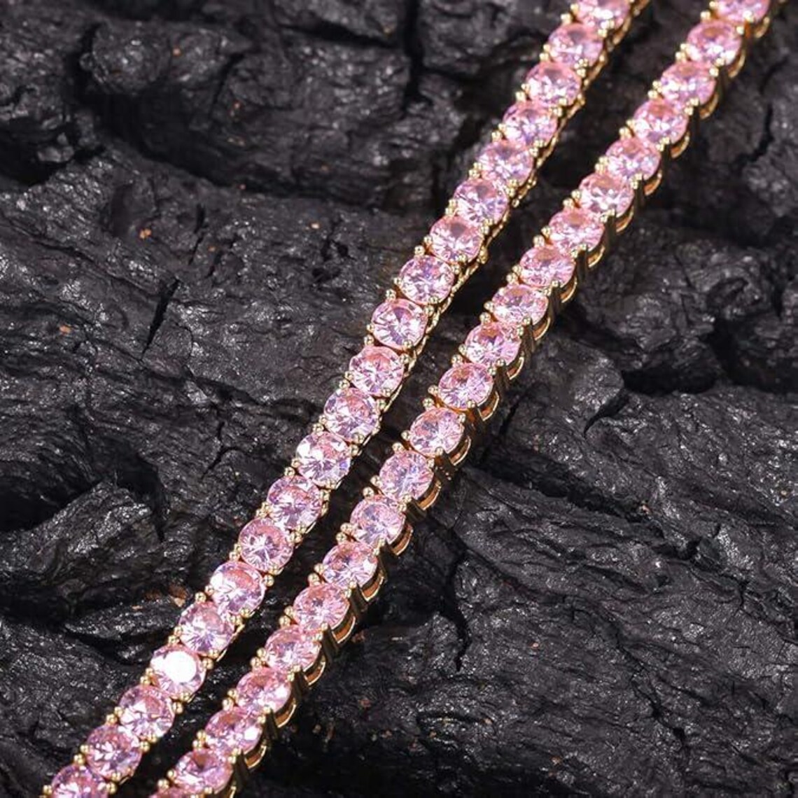 Pink Sapphire Tennis Necklace, Tennis Chain Necklace 4mm Round Created ...