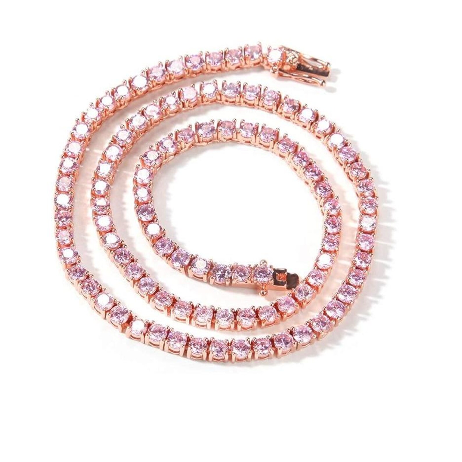 Pink Sapphire Tennis Necklace, Tennis Chain Necklace 4mm Round Created ...