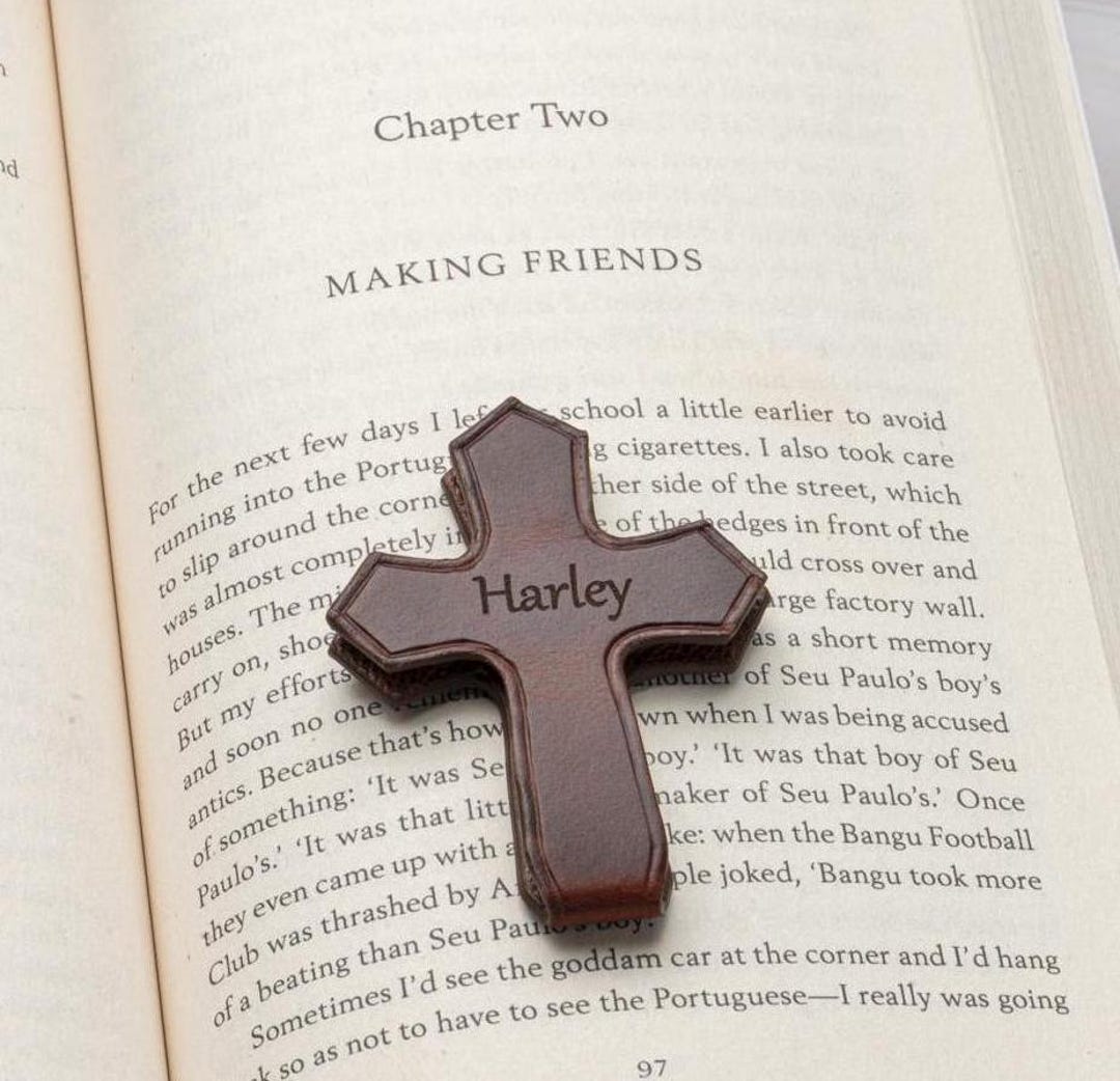 Engraved Cross Leather Bookmark: Personalized Money Clip, Reader Gift ...