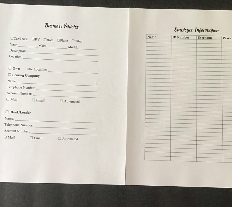 Emergency Business Binder – Fillable and Printable - Etsy