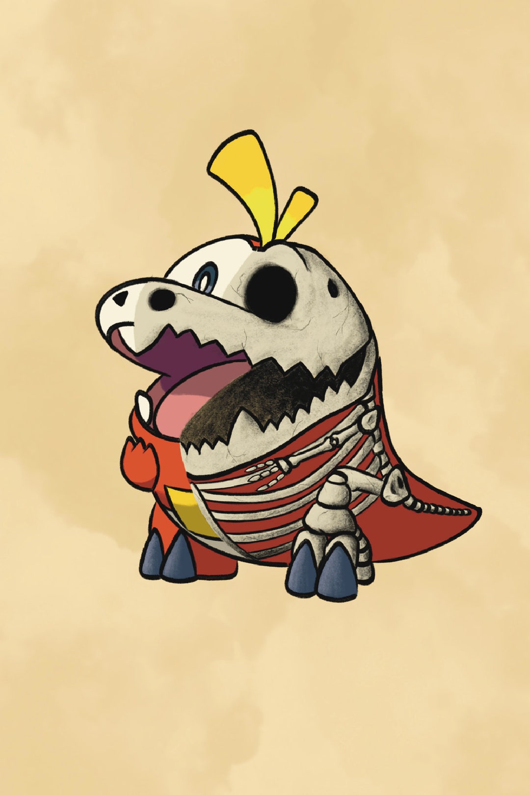 Fuecoco Pokemon Skeleton 4x6 Art Print - Etsy