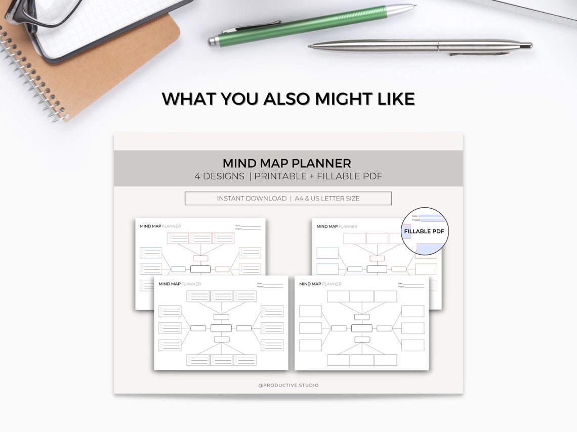 Minimalistic Mind Map Planner, Brainstorm Map, Mind Map Template ...