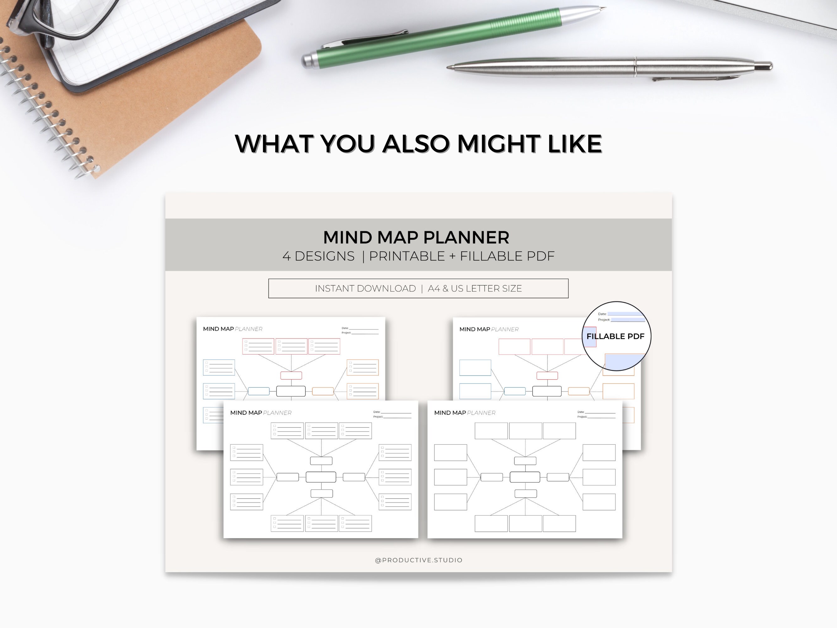 Minimalistic Mind Map Planner, Brainstorm Map, Mind Map Template ...