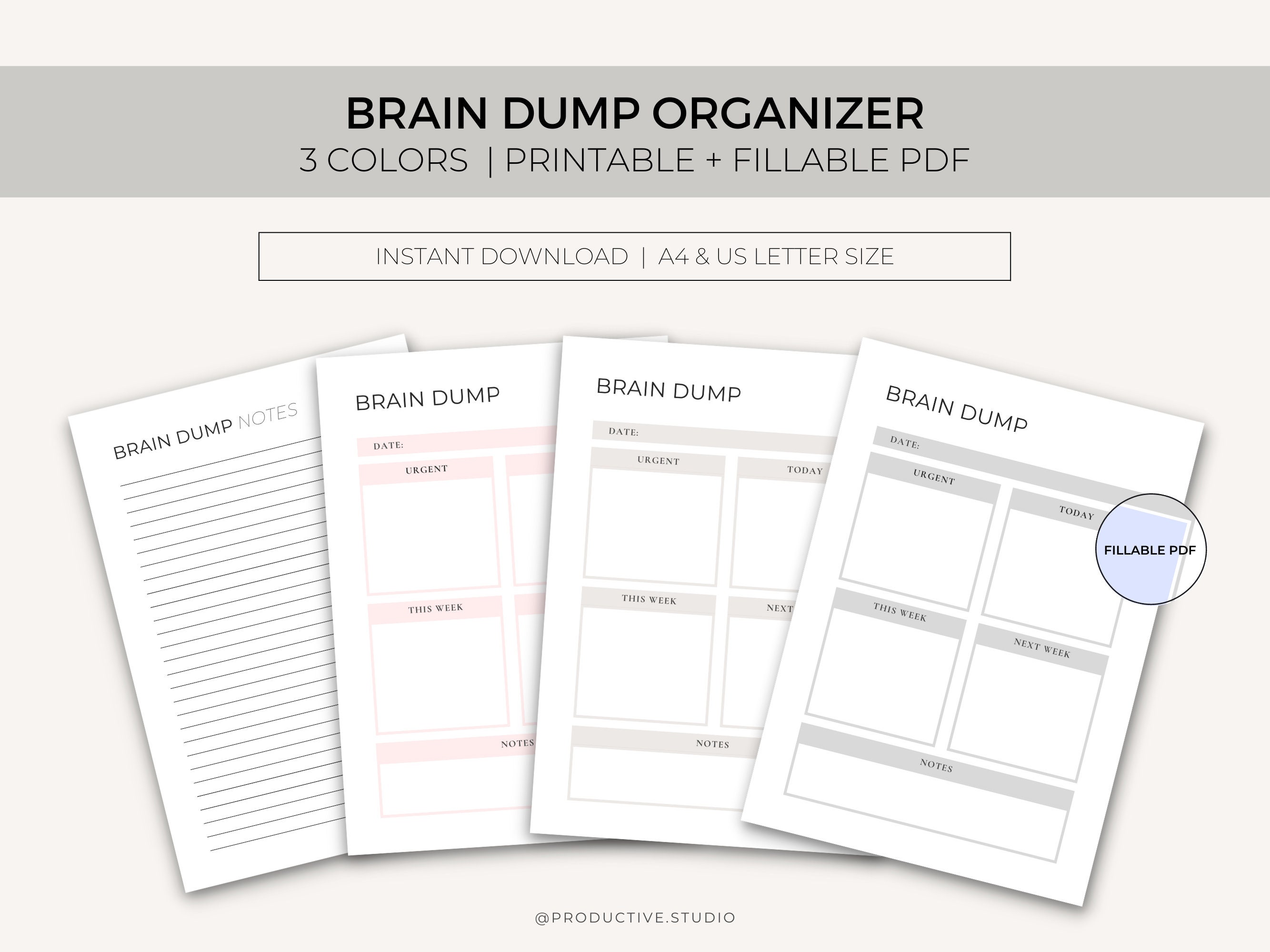 Paper Paper & Party Supplies ADHD planner Brain Dump Template Thought ...