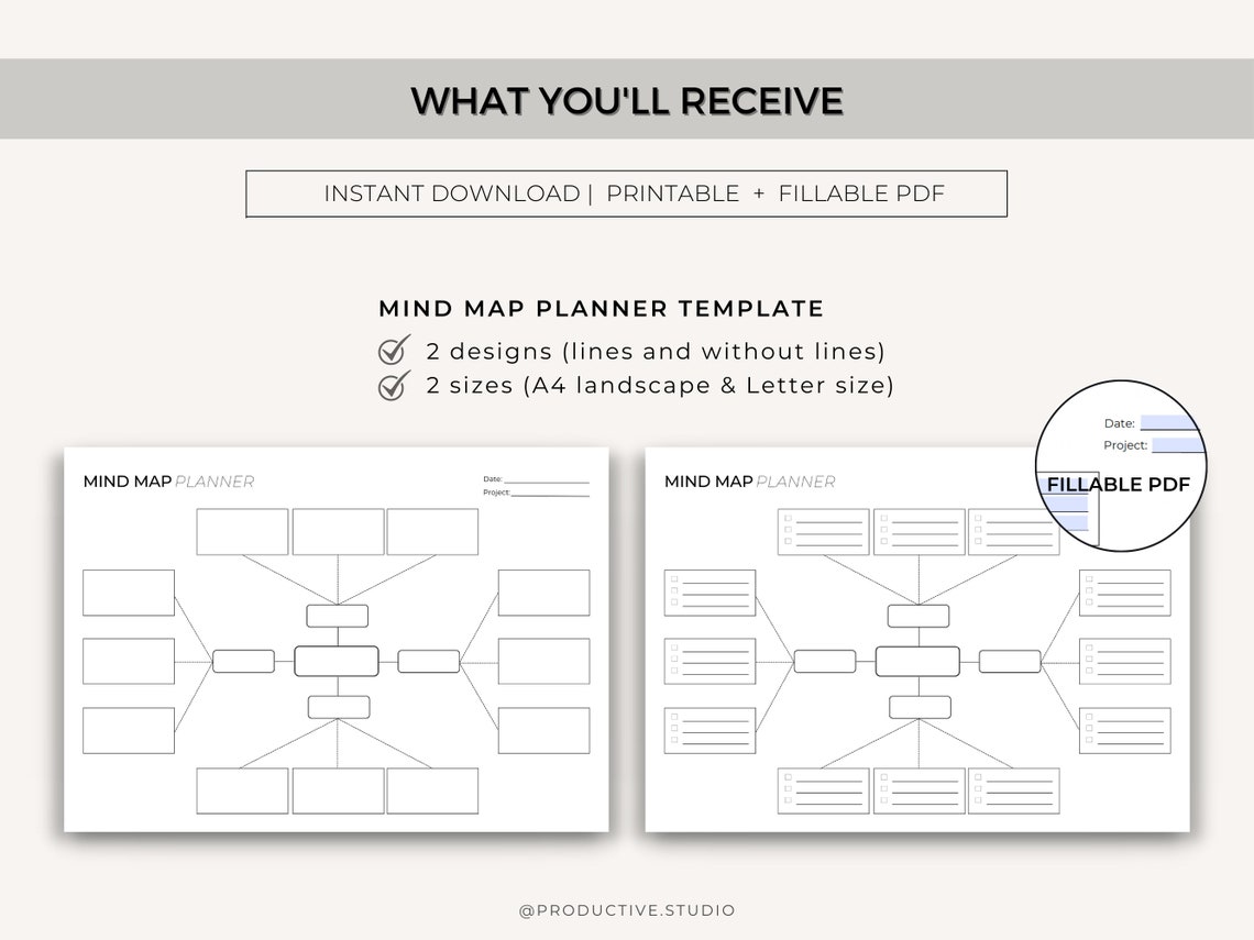 Minimalistic Mind Map Planner, Brainstorm Map, Mind Map Template ...