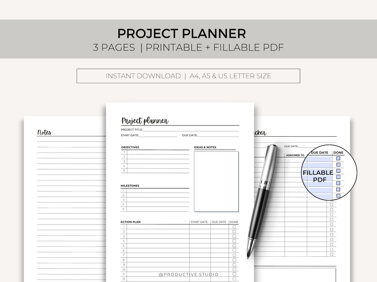 Project Planner, Printable Planner, Project Planner Printable, Action ...