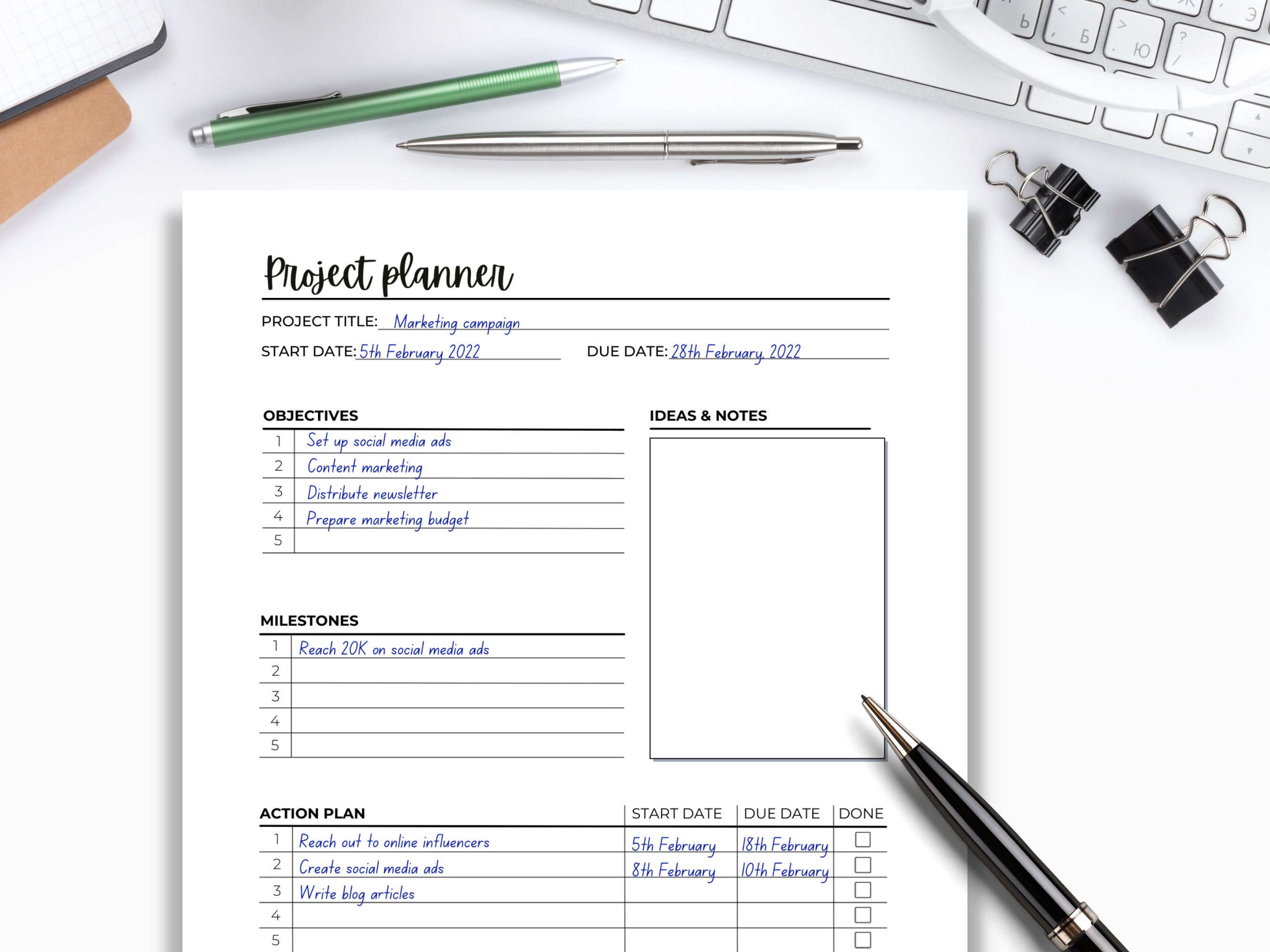 Project Planner, Printable Planner, Project Planner Printable, Action ...