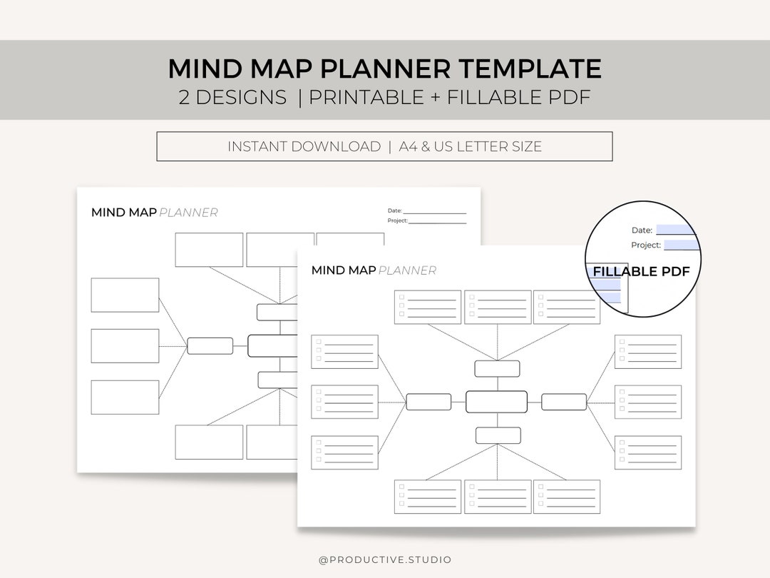 Minimalistic Mind Map Planner, Brainstorm Map, Mind Map Template ...