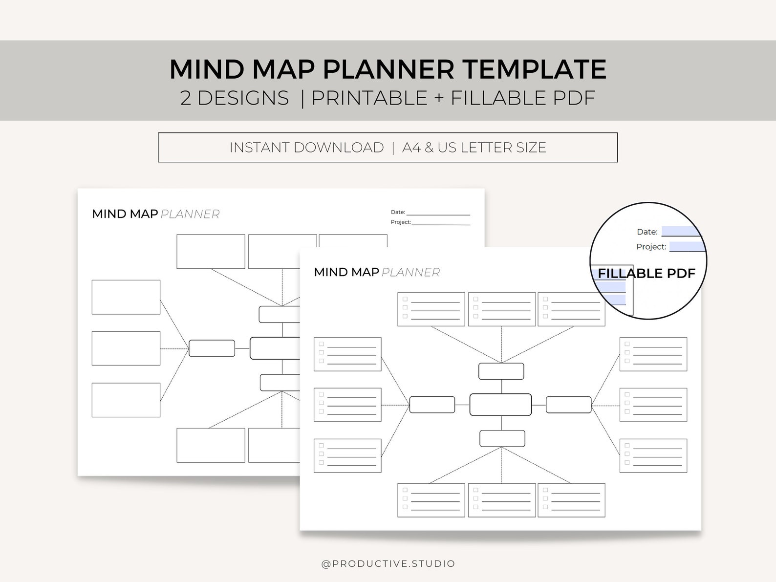 Minimalistic Mind Map Planner, Brainstorm Map, Mind Map Template ...