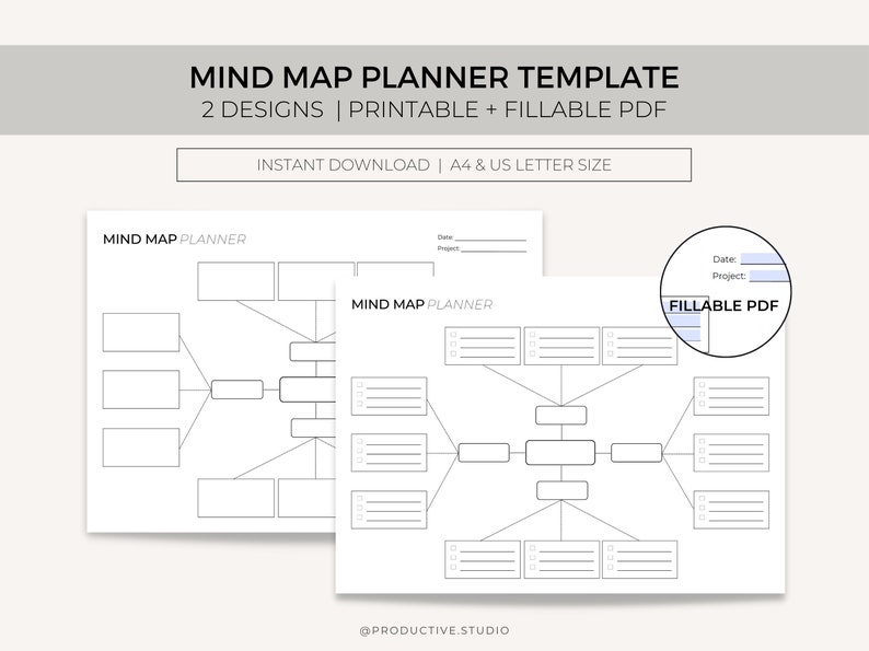 Minimalistic Mind Map Planner, Brainstorm Map, Mind Map Template ...