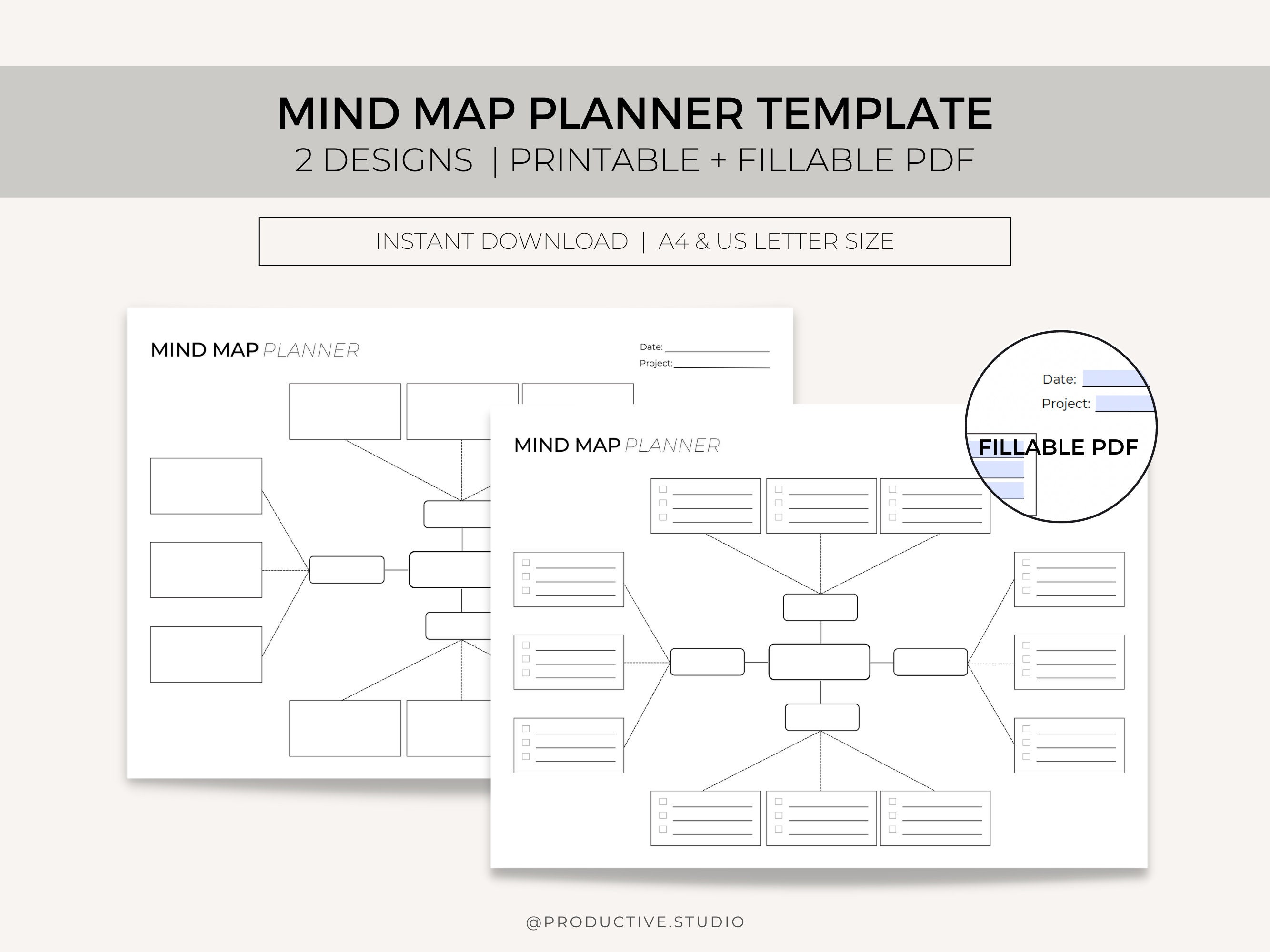 Minimalistic Mind Map Planner, Brainstorm Map, Mind Map Template, Printable Mind Map, Editable ...