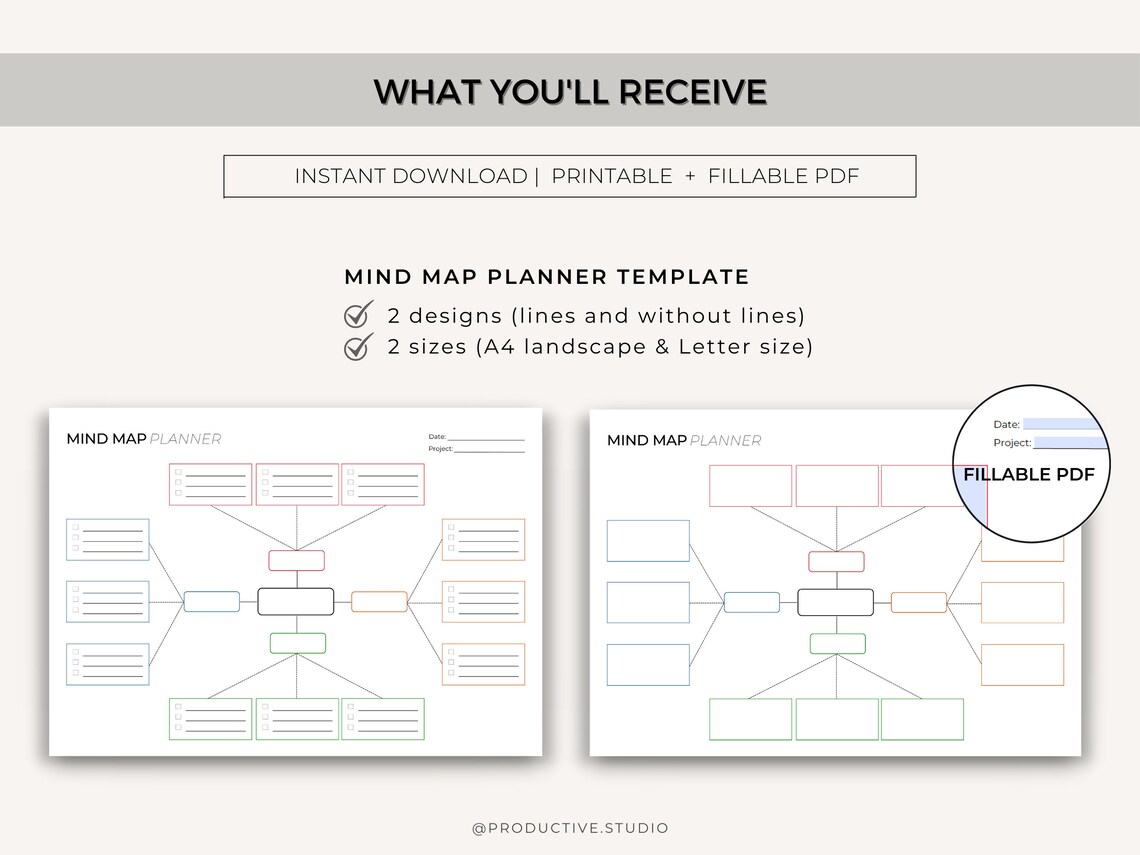 Multi-colored Mind Map Planner, Brainstorm Map, Mind Map Template ...