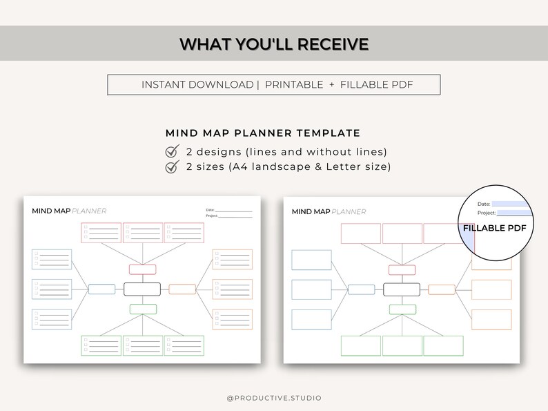 Multi-colored Mind Map Planner, Brainstorm Map, Mind Map Template ...