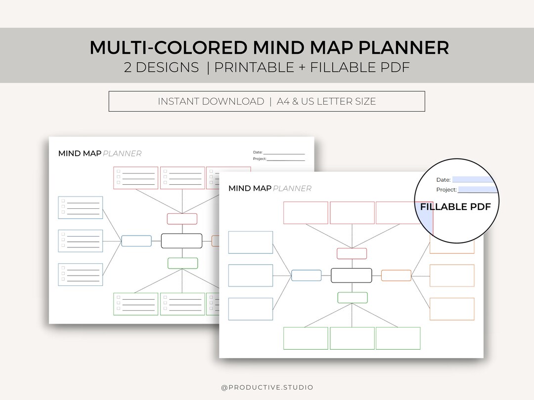 Multi-colored Mind Map Planner, Brainstorm Map, Mind Map Template ...