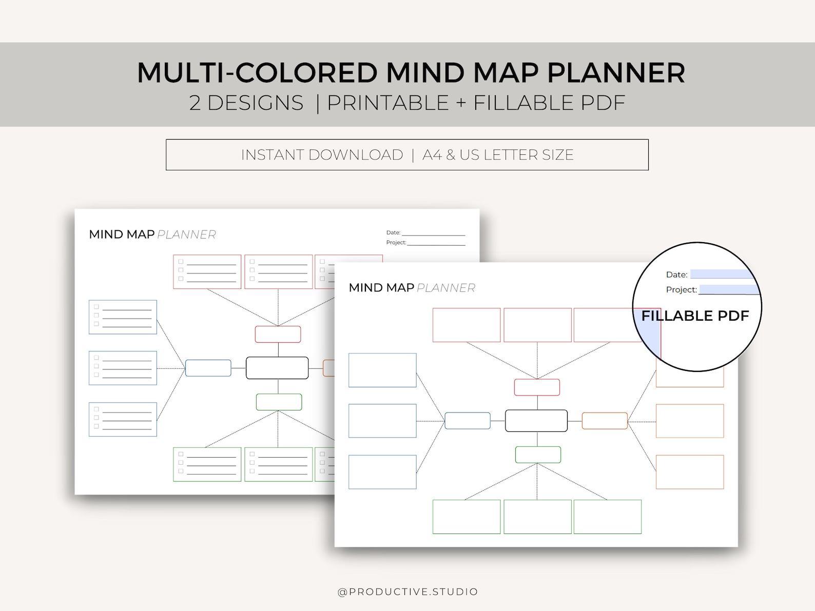 Multi-colored Mind Map Planner, Brainstorm Map, Mind Map Template ...