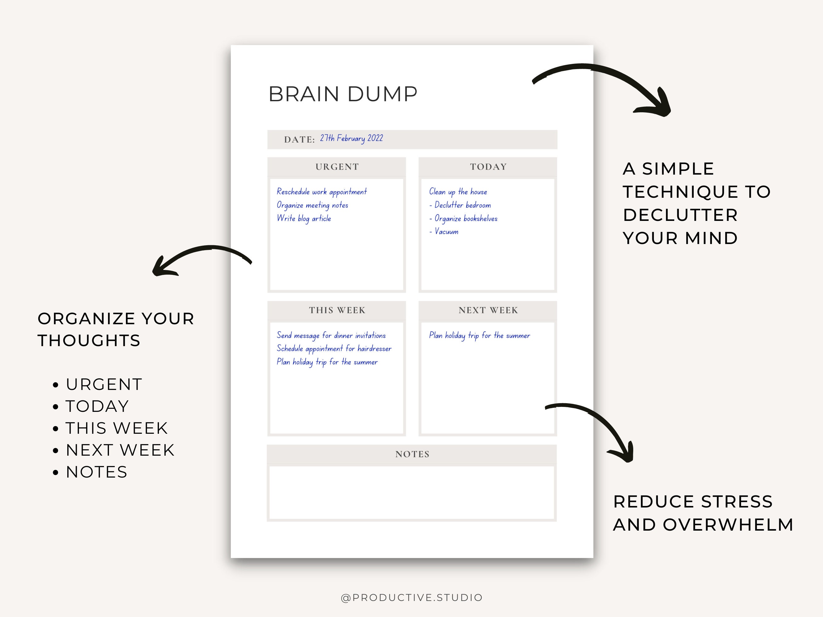 Thought Organizer, Brain Dump Printable, Brain Dump Template, to Do ...