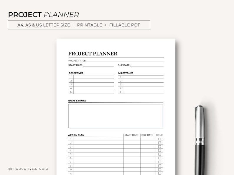 Project Planner, Minimal Project Planner, Productivity Planner, Work ...