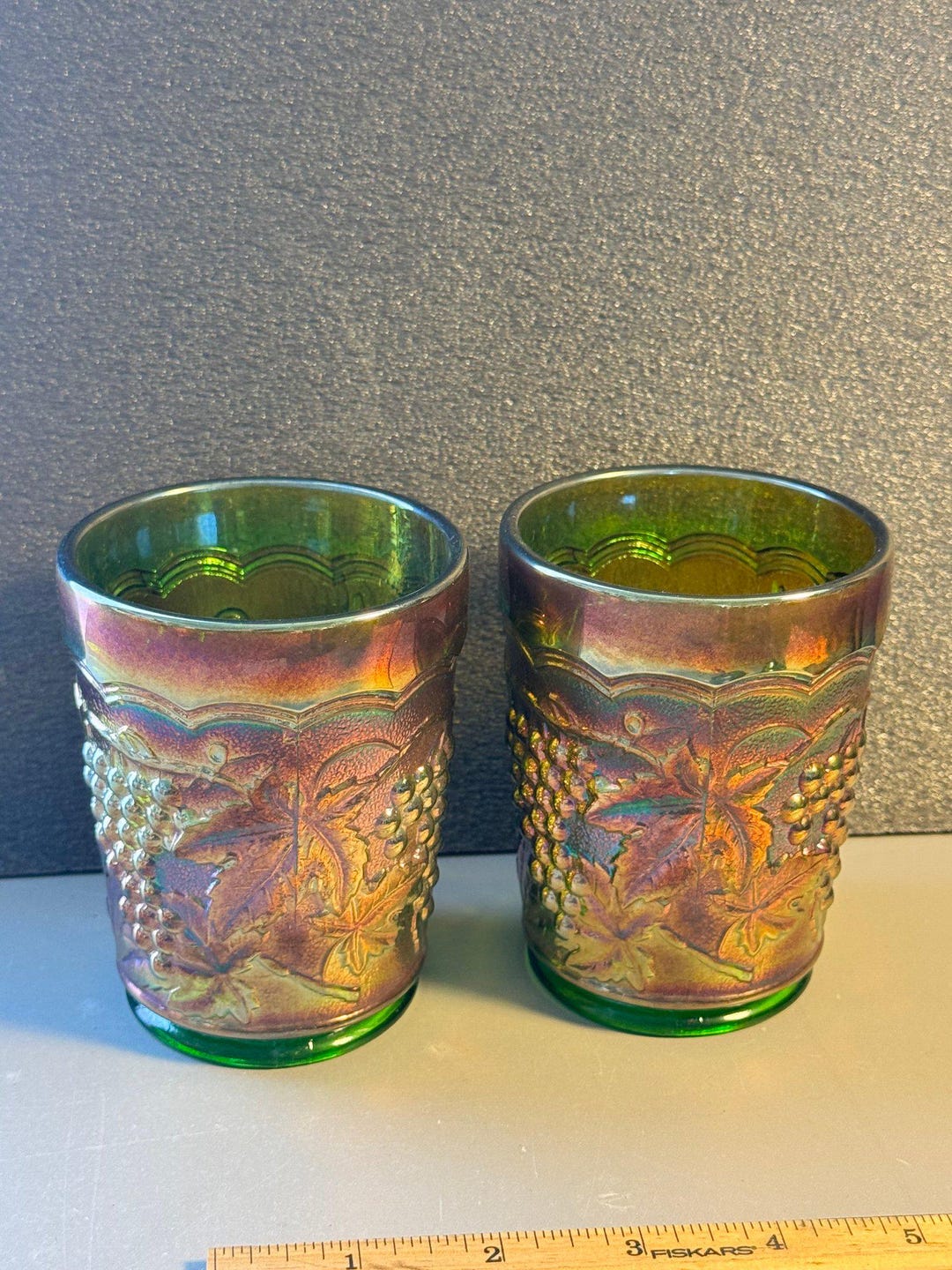 Vintage Imperial Green Carnival Glass Tumbler Pair – Imperial Grape ...