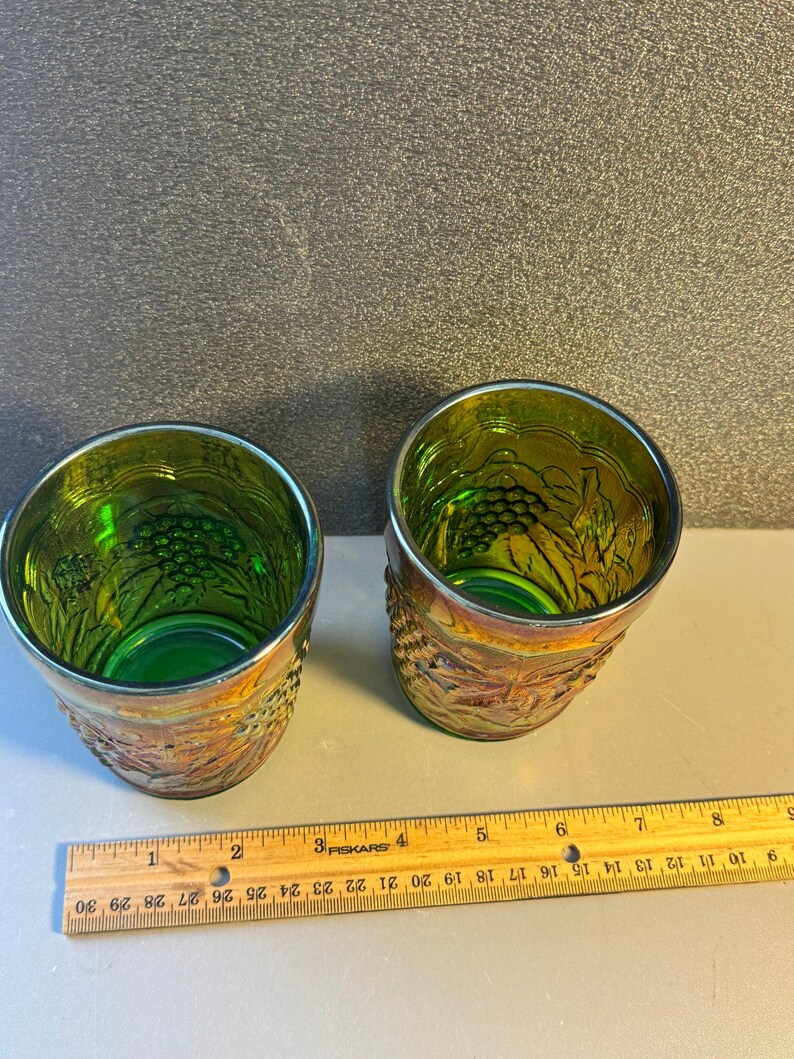 Vintage Imperial Green Carnival Glass Tumbler Pair – Imperial Grape ...