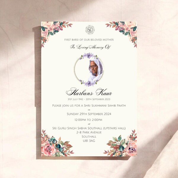 Hindu Funeral Program Announcement Invitation, Funeral Details Digital ...