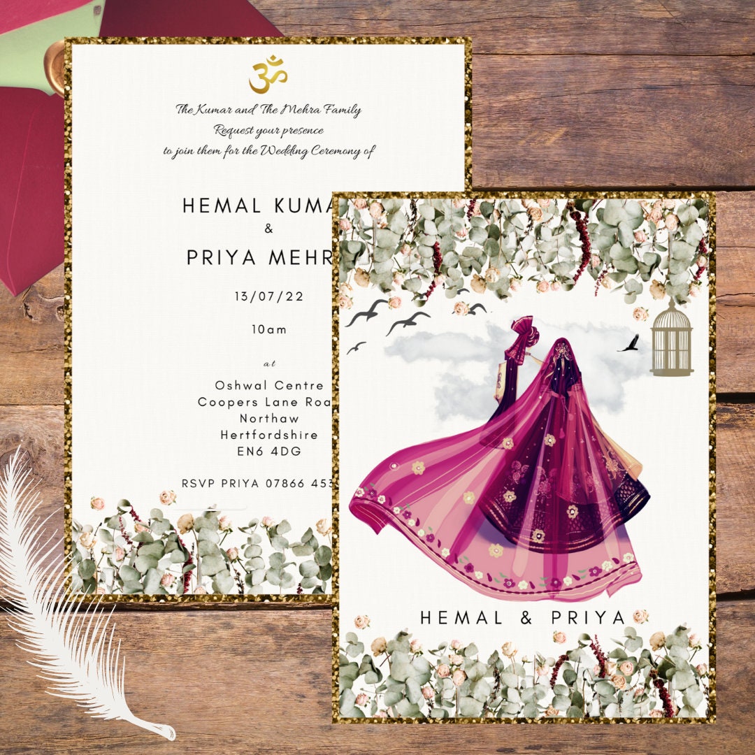Hindu Wedding Invitation Illustration Couple Digital Lupon gov ph