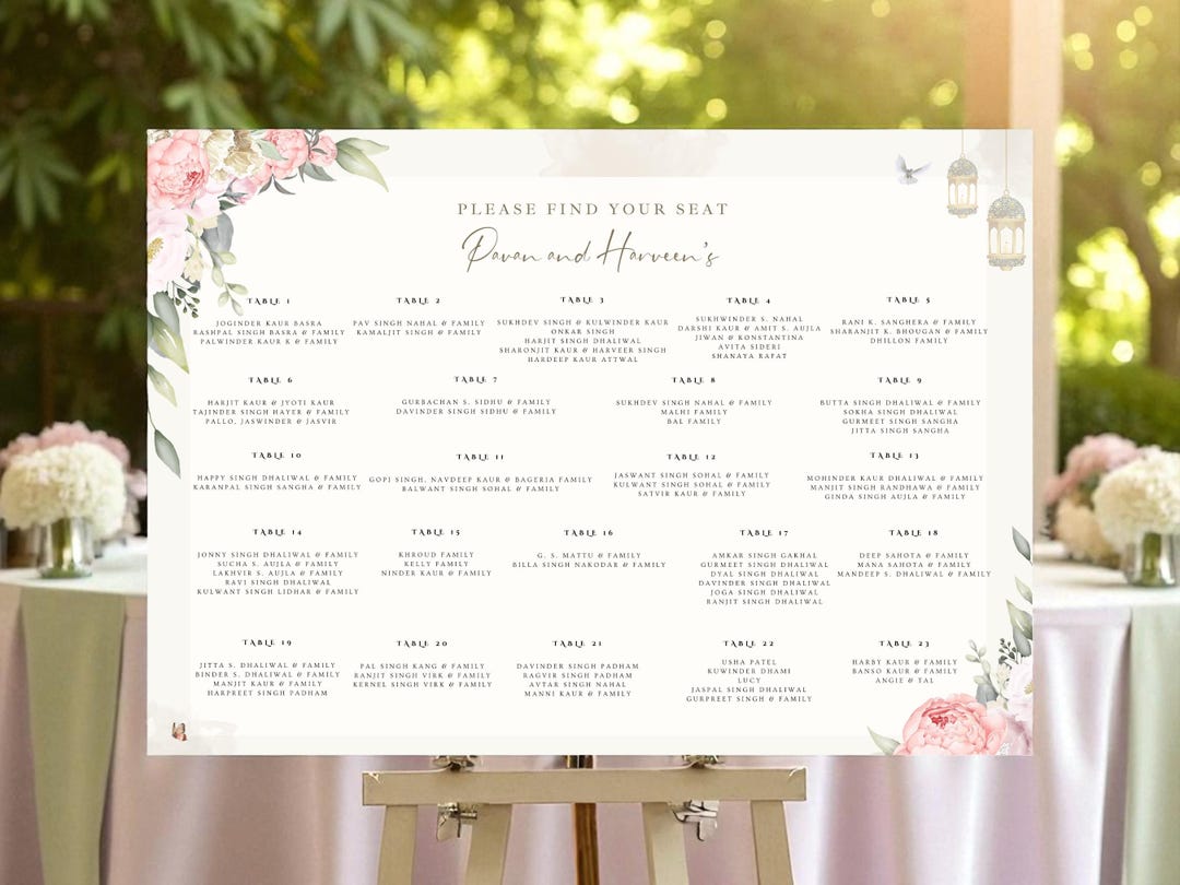 Elegant Floral Wedding Seating Plan Board - Personalised, With Peony ...