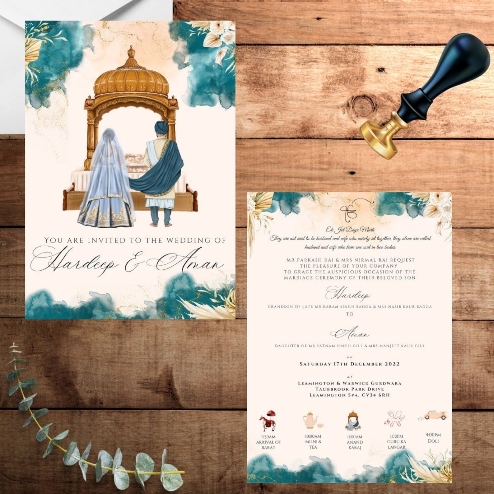 Sikh Wedding Digital Invitation Anand Karaj Illustration - Etsy
