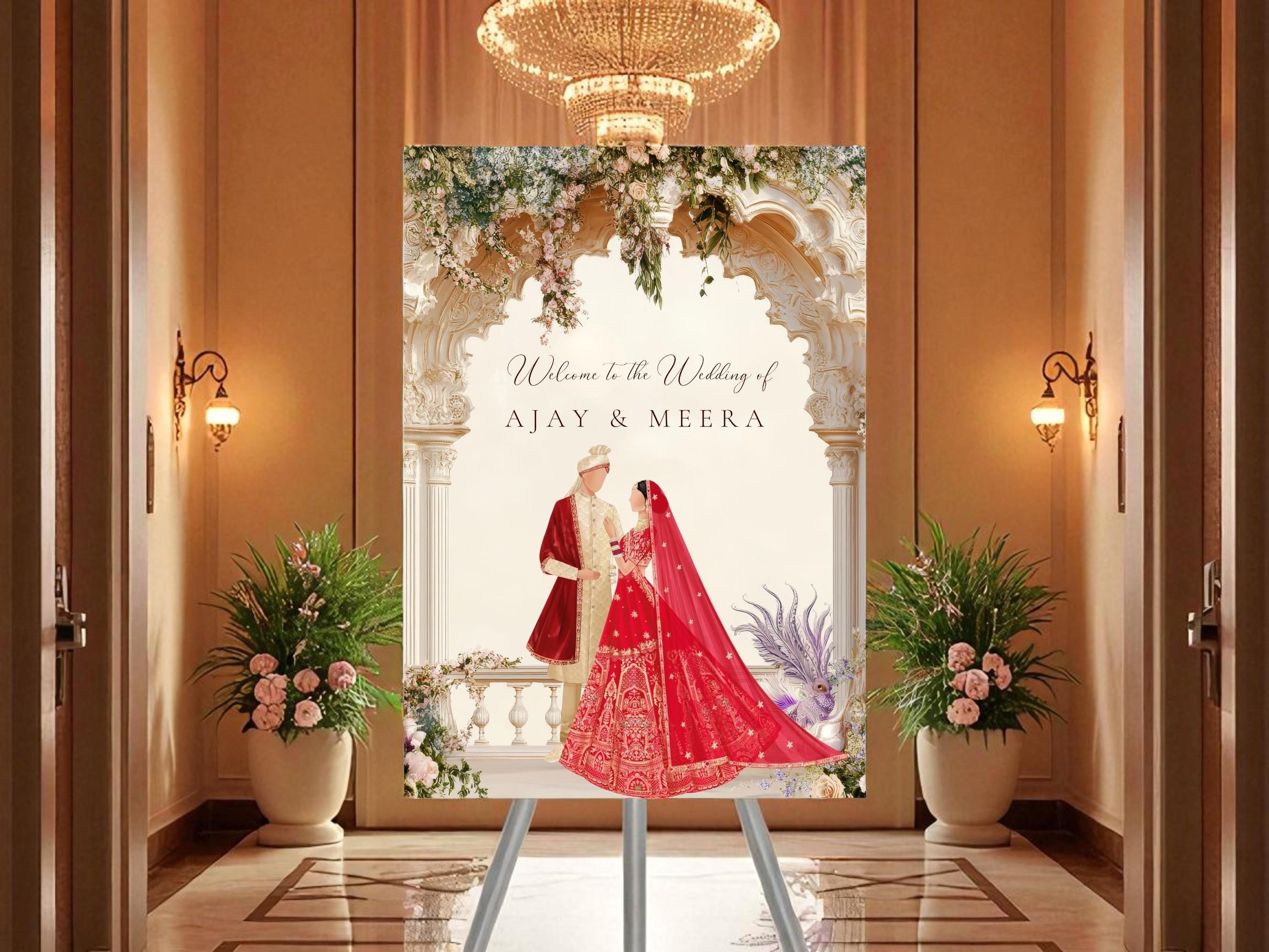 Hindu Wedding Welcome Sign Printable | Indian Couple Illustration ...