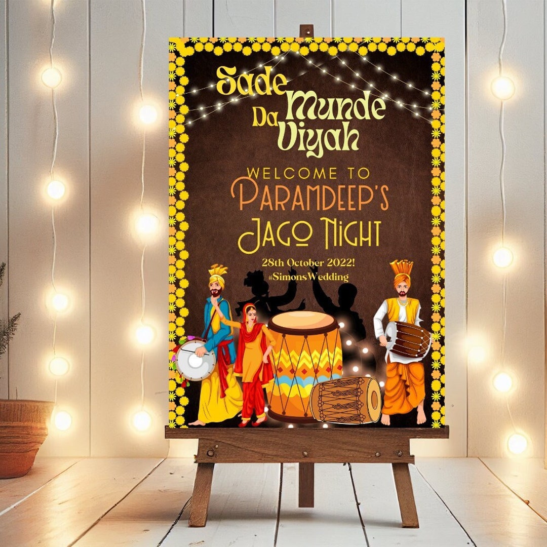 Punjabi Wedding Welcome Sign - Jago Sign, Pre-wedding Sign, Wedding ...