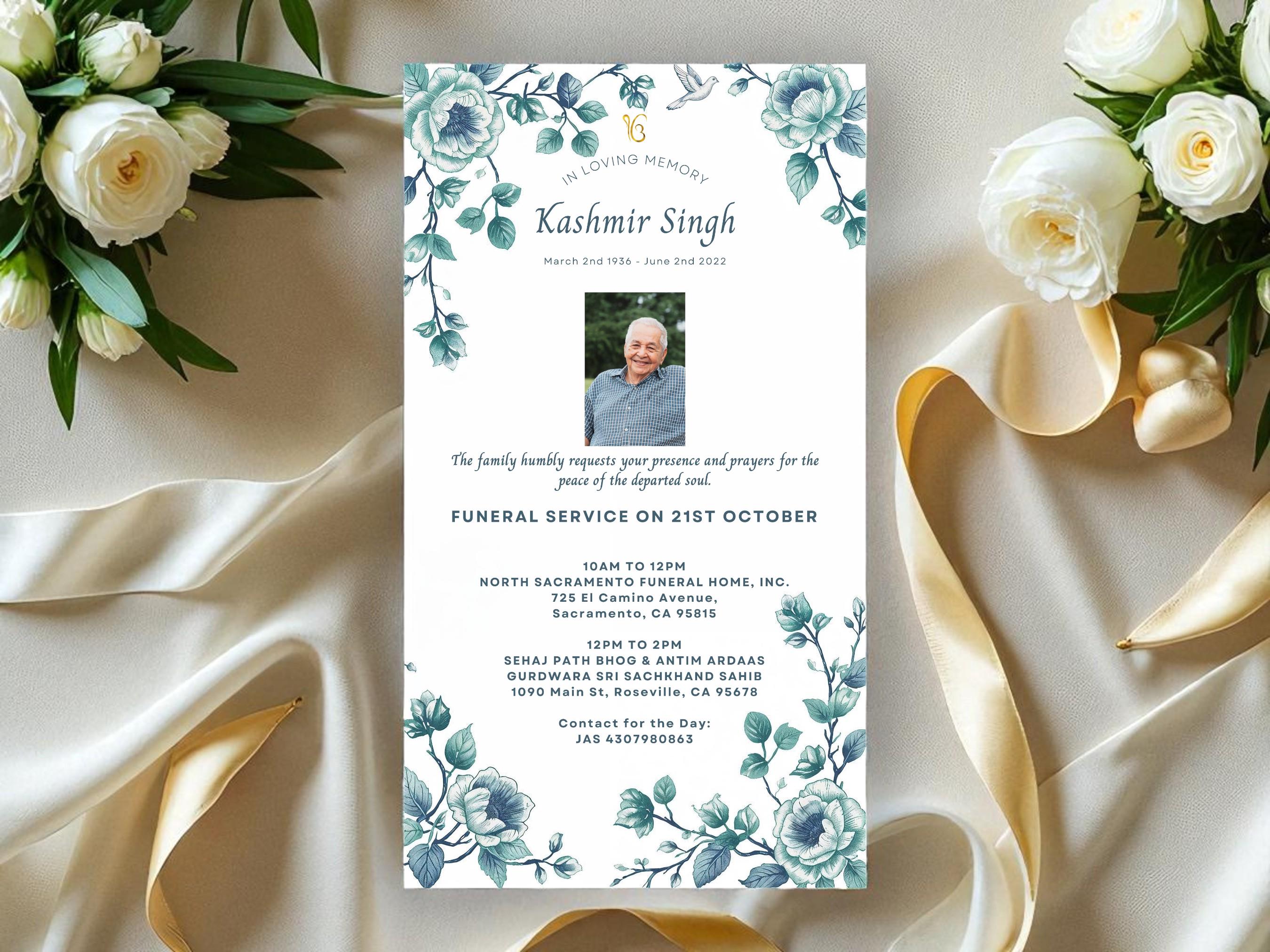 Sikh Funeral Programme - Indian Funeral Invite Personalised, Digital ...