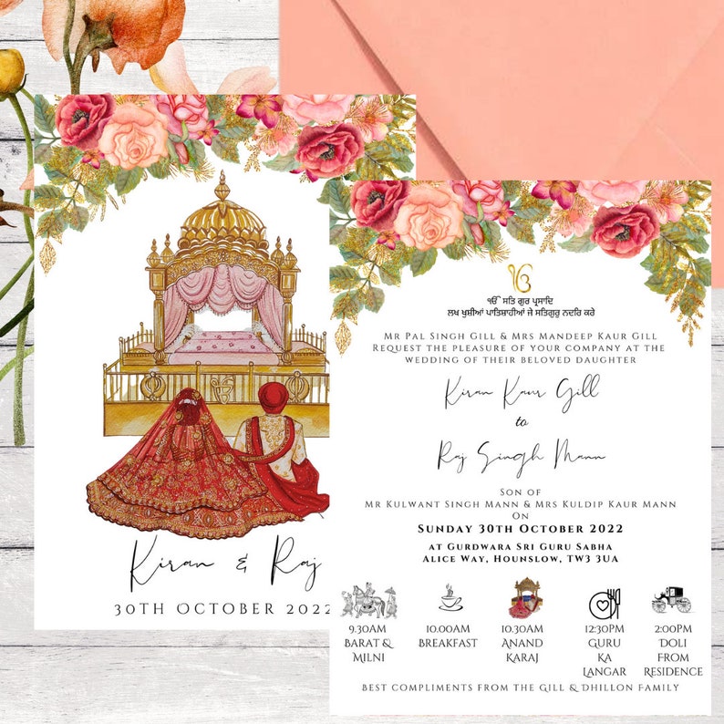 Digital Sikh Wedding Invitation Anand Karaj Can Be Sent via | Etsy UK