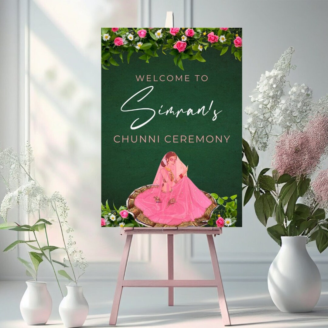 Chunni Indian Wedding Welcome Sign Indian Bride Illustration, Perfect ...