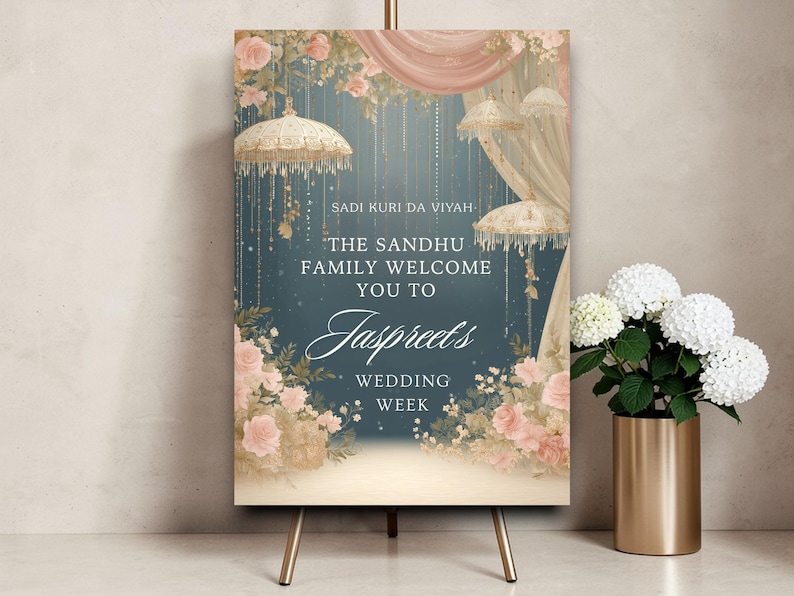 Punjabi Wedding Week Welcome Sign Printed | Sadi Kuri Da Viyah Teal ...