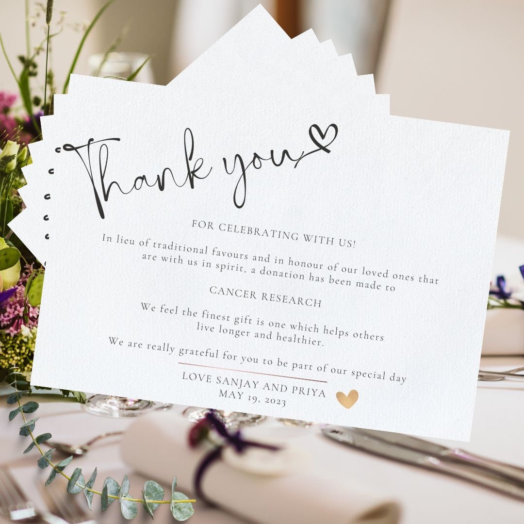 Thank You Wedding Favour Lieu Cards, A6, Printed on a Textured Silk ...