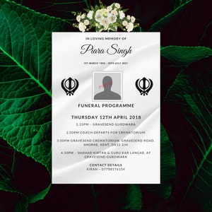 Sikh Funeral Programme Sikh Funeral Digital Invite Funeral Announcement ...
