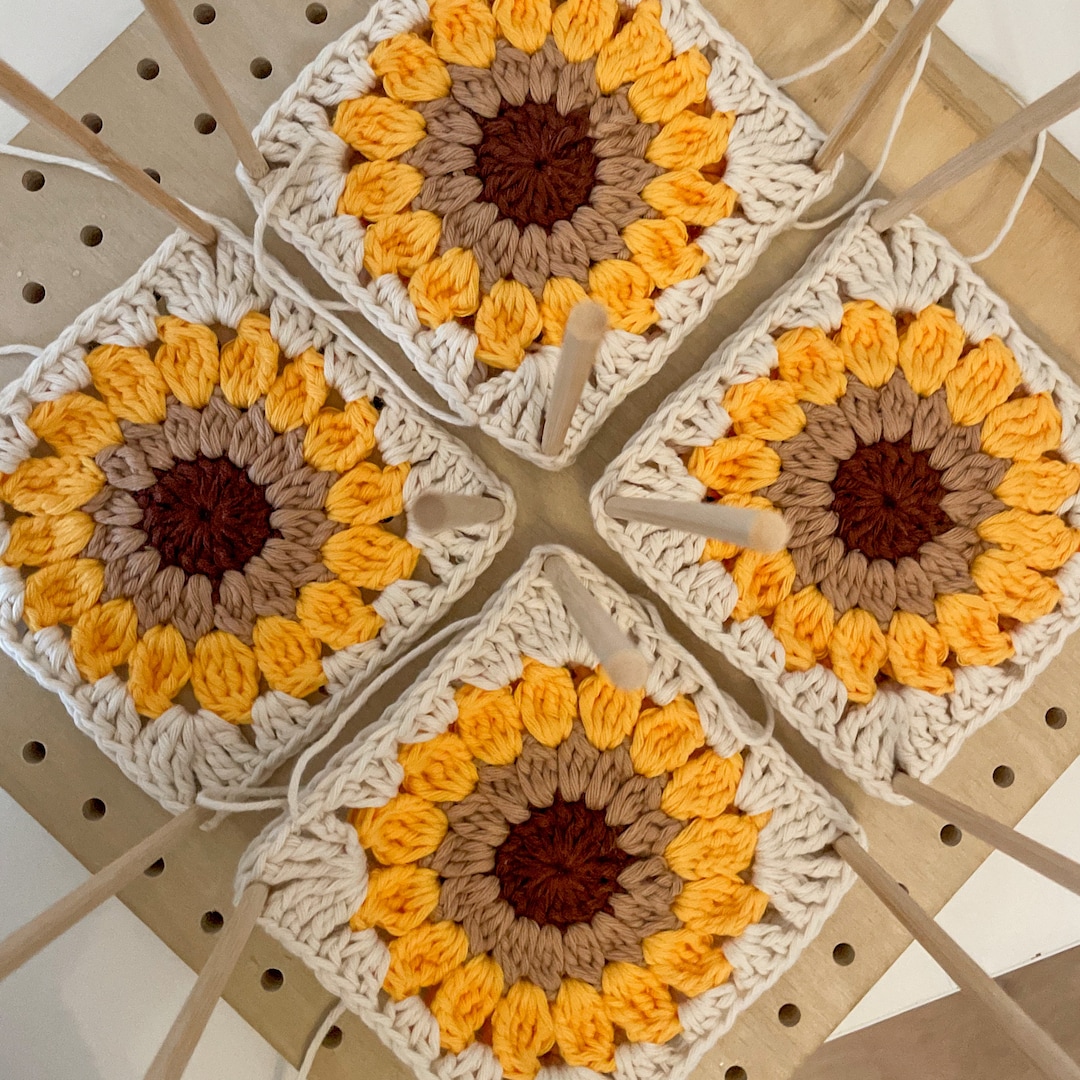PDF | Crochet Sunflower Granny Square Pattern | Coaster | Home Decor - Etsy