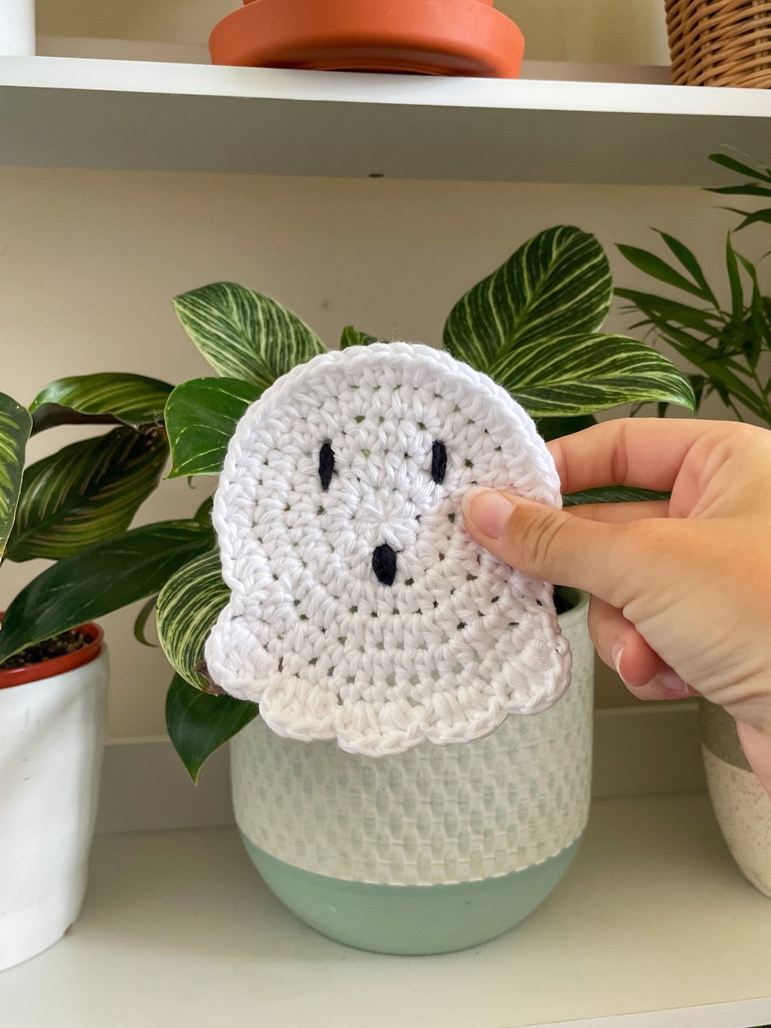 Crochet Ghost Coaster | Halloween Home Decor | Spooky - Etsy