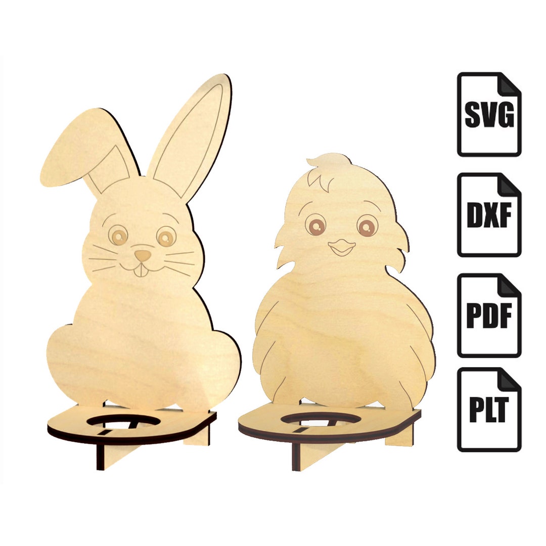 Easter Bunny Hare Chicken Chick Egg Holder CNC Laser Cut SVG Pdf Dxf ...