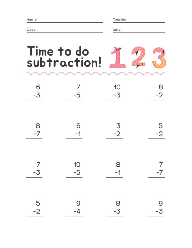 5 Page Bundle Addition/subtraction Worksheets - Etsy