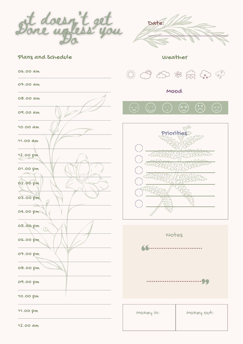Earthy Daily To-do List, Minimal Planner for Moms, Herbal Design ...