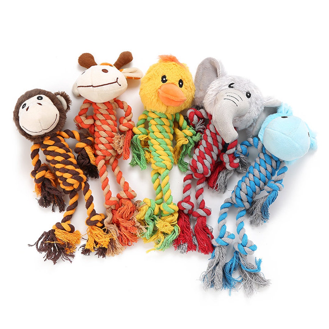 Cotton Knotted Rope Chew Dog Plush Toy 3 in 1, Plush Squeaky Dog Chew ...