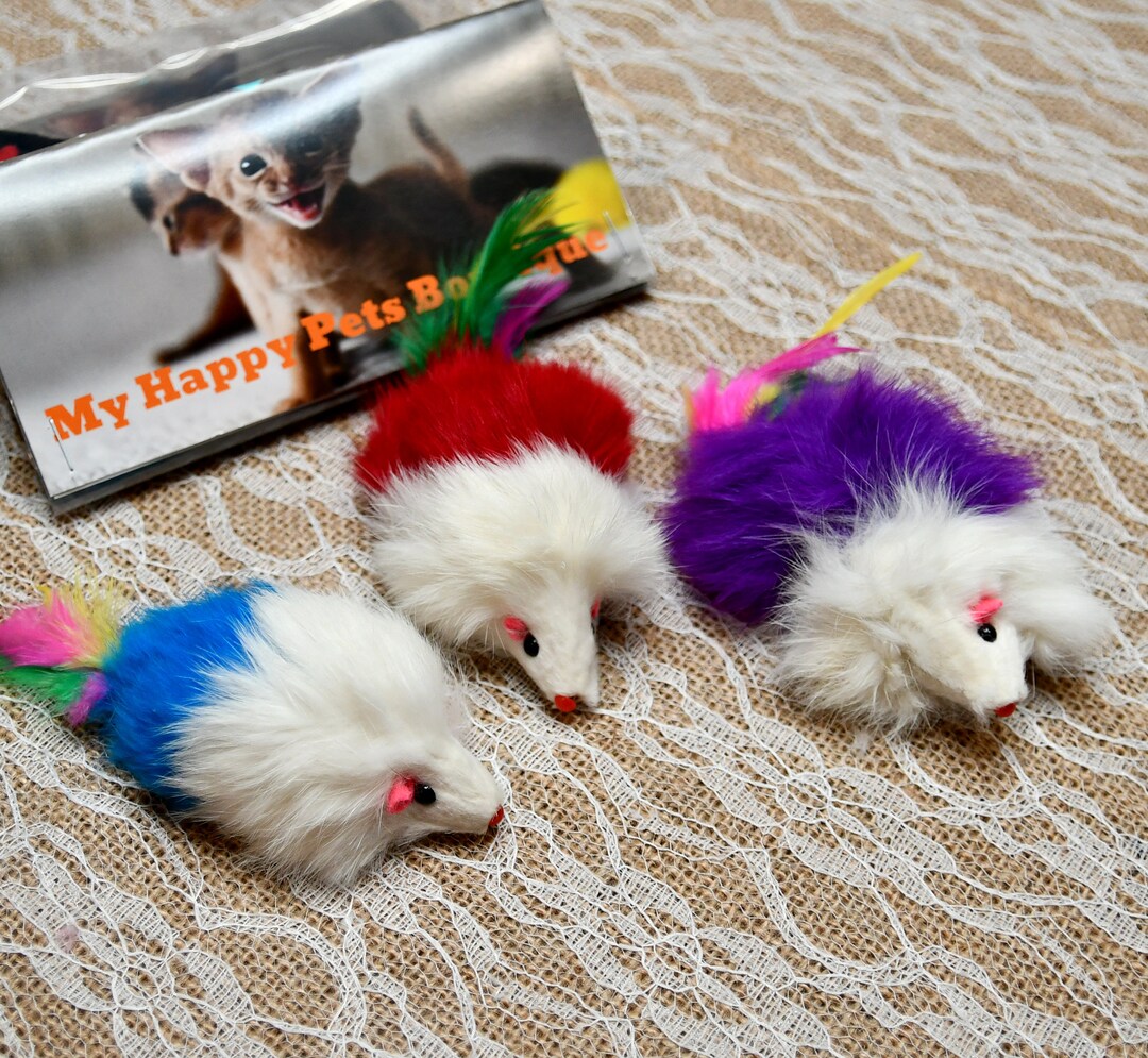 Cat Toys Mouse From Rabbit Fur 4.7 Long 3pc Set - Etsy