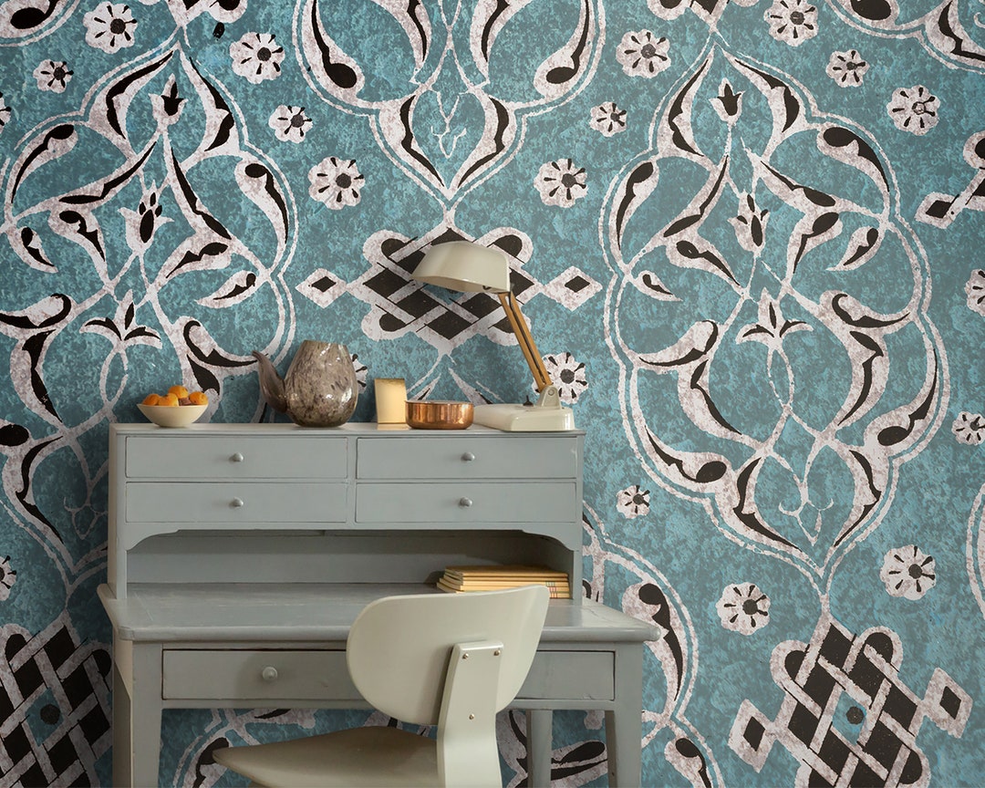 Antique Turkish Pattern Wallpaper, Removable Wallpaper, Turquoise ...