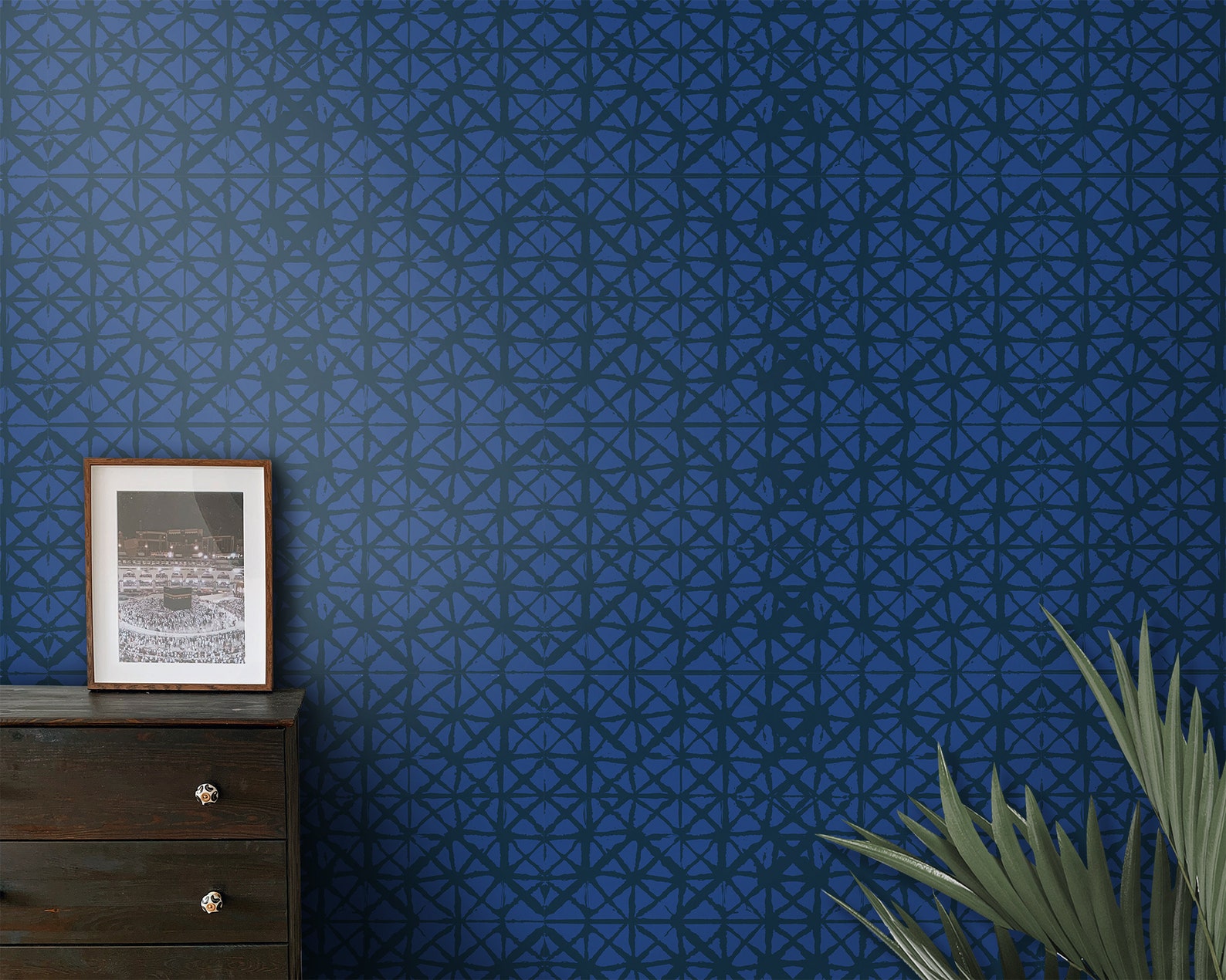 Retro Boho textuur donkerblauw behang, verwijderbaar behang, blauw ...