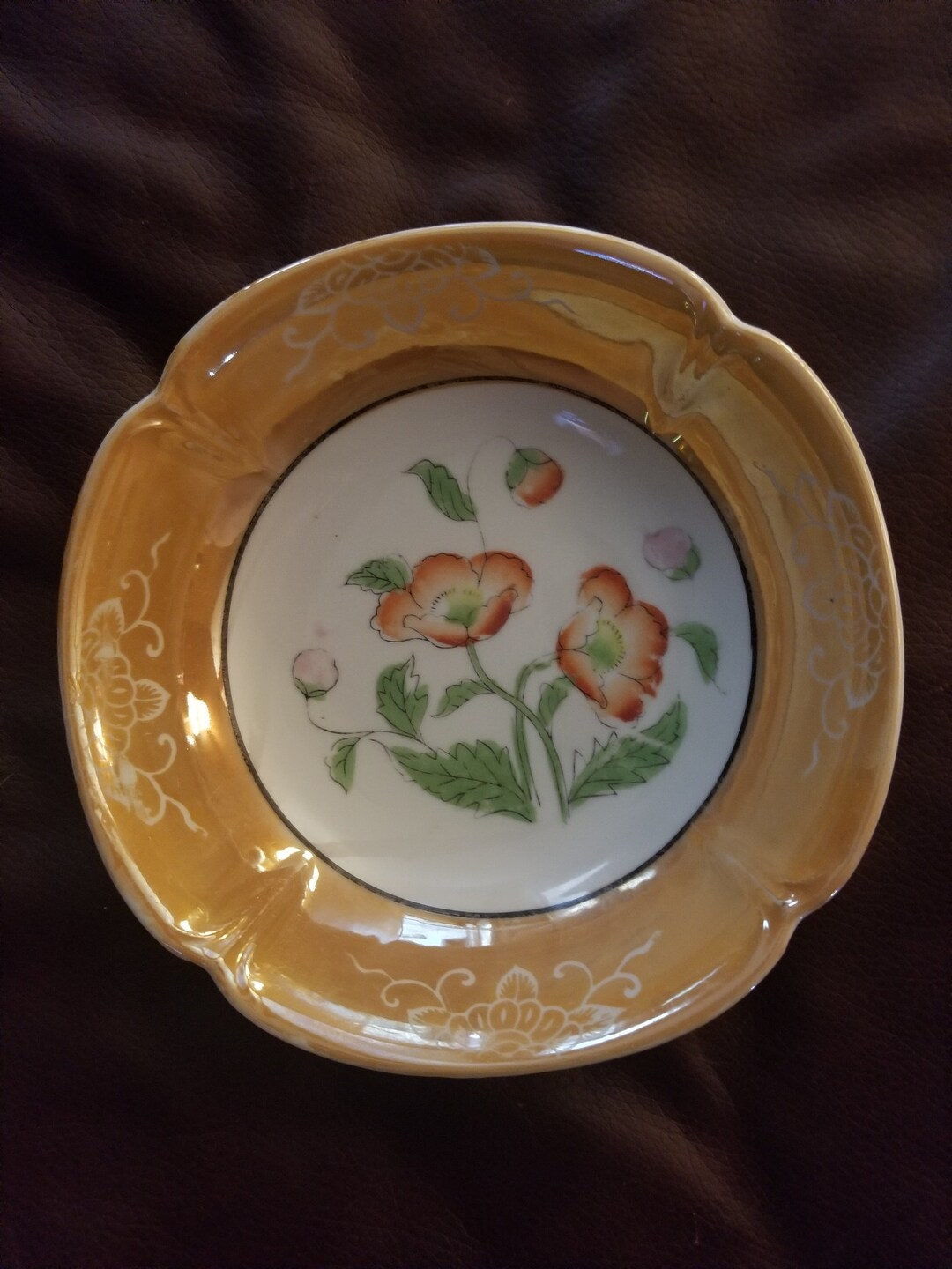 Vintage Peach Lusterware Bowl With Flowers - Etsy
