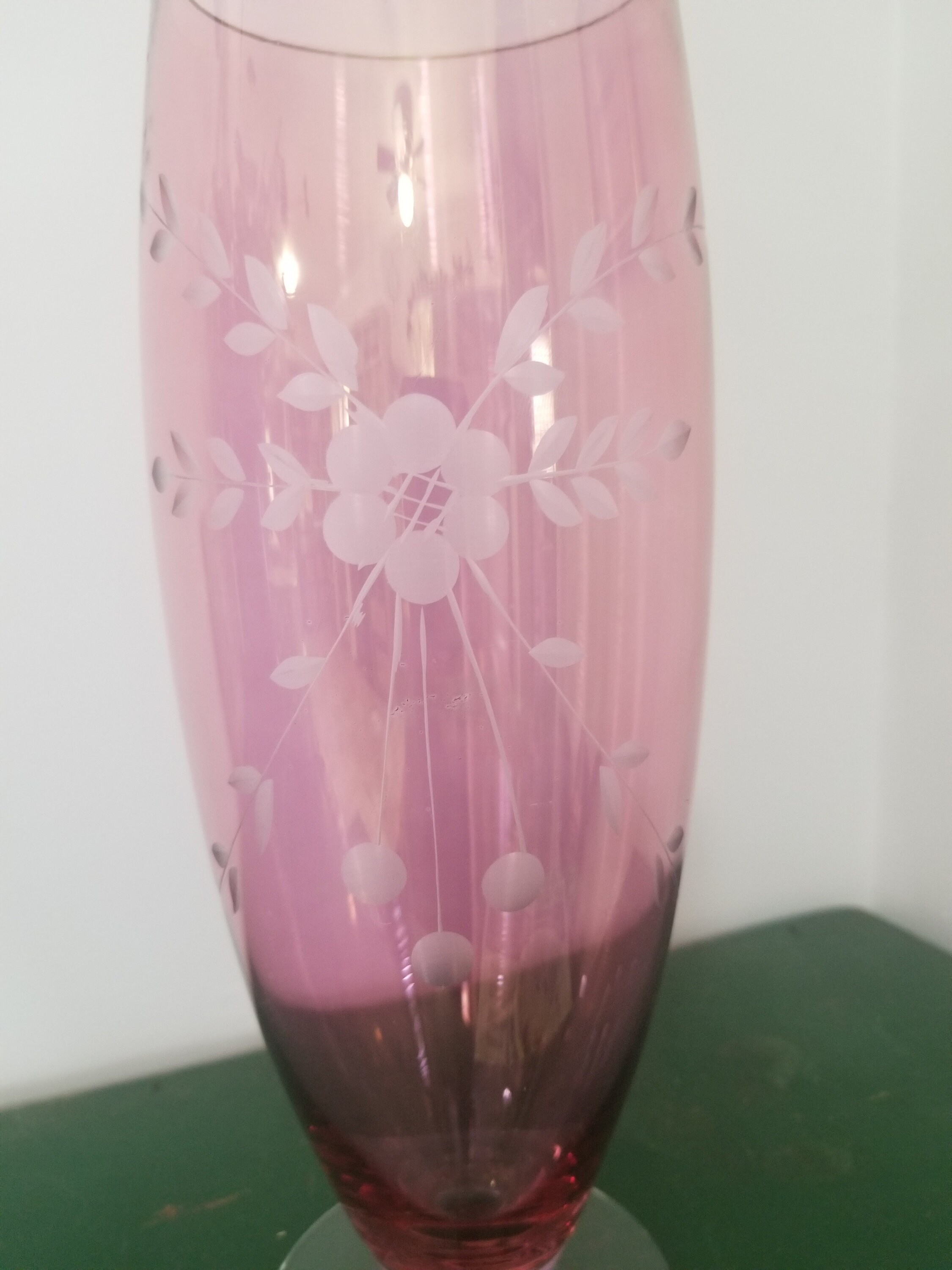 Cranberry Etched Glass Vase - Etsy