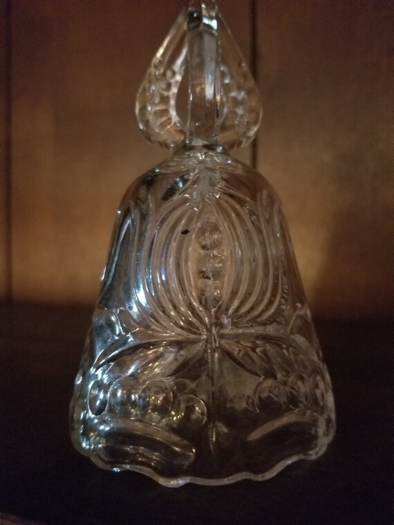 Heavy Clear Cut Glass Bell With 3-D Heart Handle - Etsy
