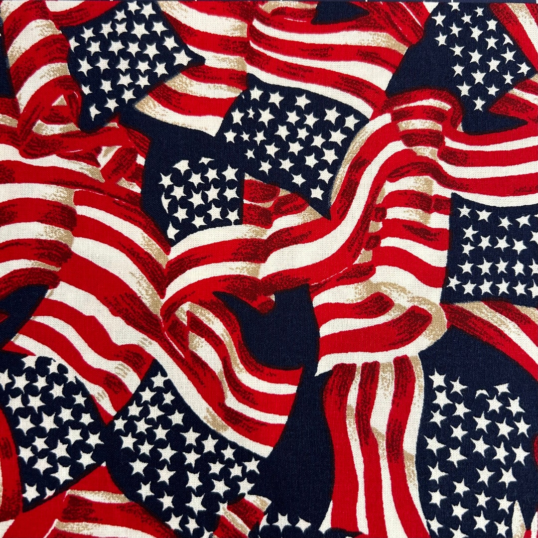 Tossed Flags in Red, White and Blue for Galaxy Fabrics, Patriotic ...