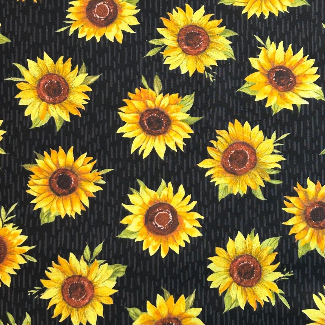 Sunflower Splendor Fabric by the Yard, Sunflower Toss on Black by Susan ...