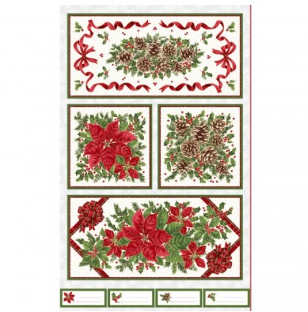 Evergreen Bows Panel in White, Fabric by the Yard; Evergreen Bows ...